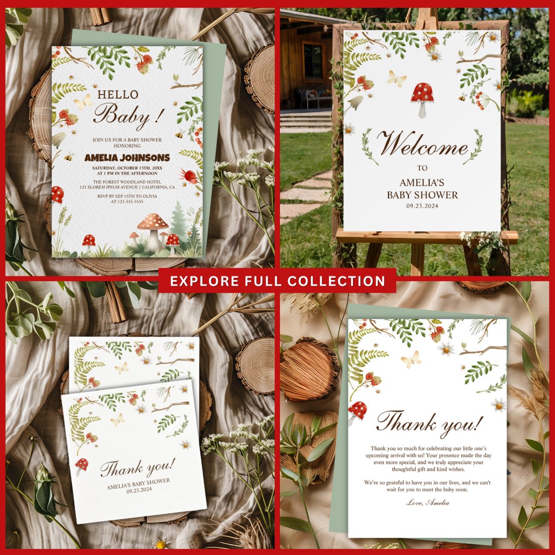 Woodland forest mushrooms baby shower Welcome sign | Zazzle
