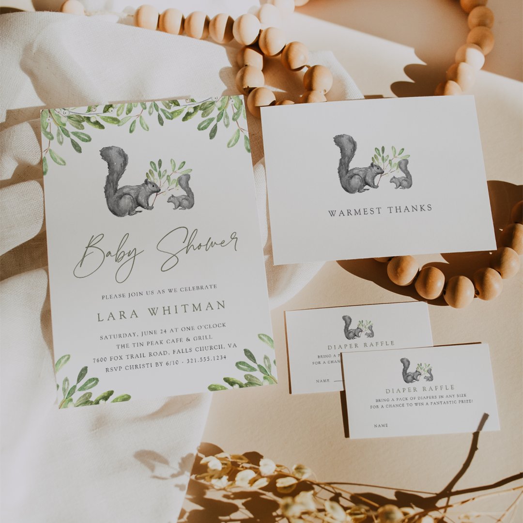 Woodland Squirrel All in One Baby Shower Invitation | Zazzle