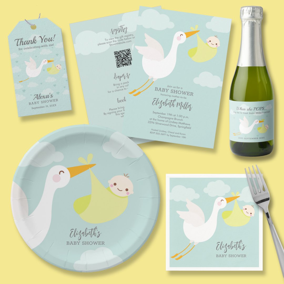 Stork Pink Bundle Girl Baby Shower Favor Gift Tags | Zazzle