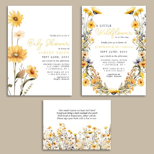 Yellow Wildflower Bouquet Boho Baby Shower Invitation | Zazzle