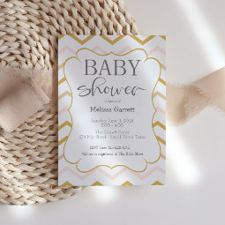 Pastel Peach and Gold Zig Zag Shower Invitation | Zazzle