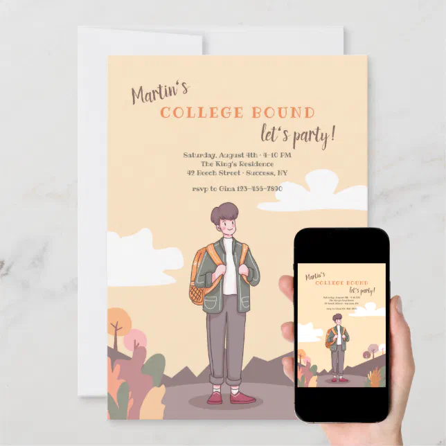 College Bound Male Party Invitation | Zazzle