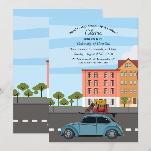 College Bound Trunk Party Invitation | Zazzle