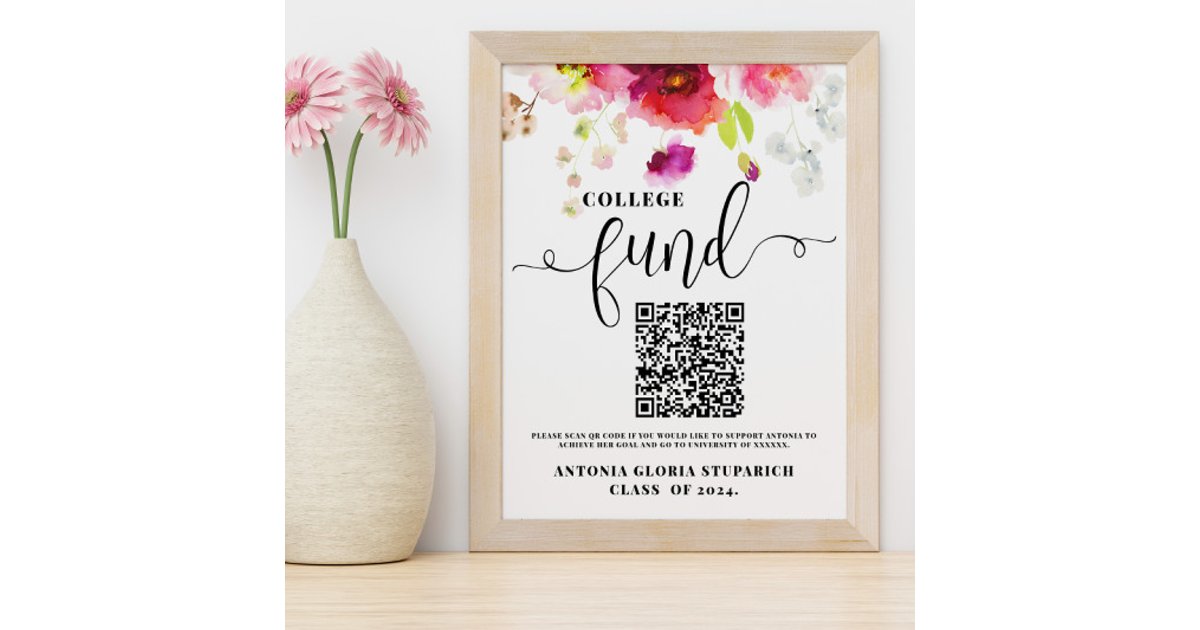 College fund floral graduation sign printable sign | Zazzle