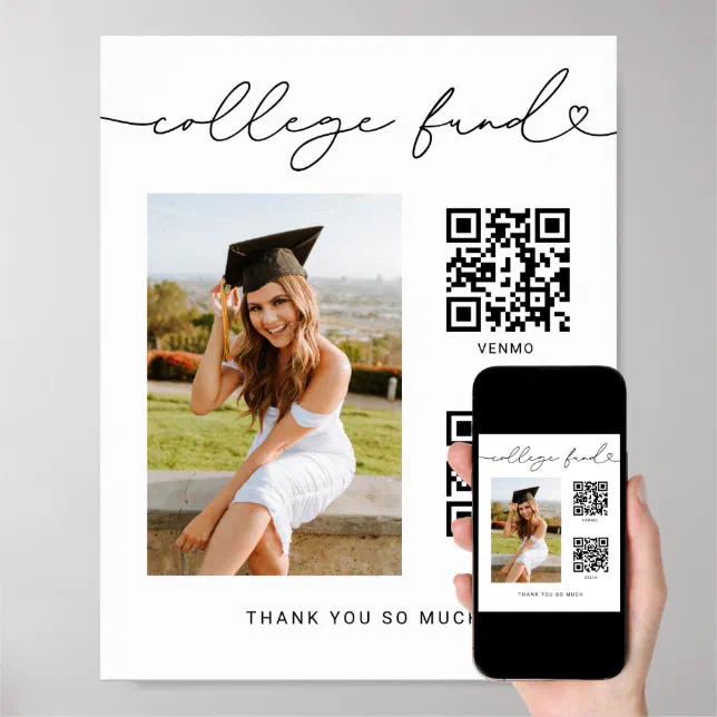 College Fund Graduation Photo QR Code Sign | Zazzle