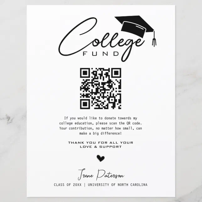 College Fund Qr Code Black White Graduation Modern | Zazzle