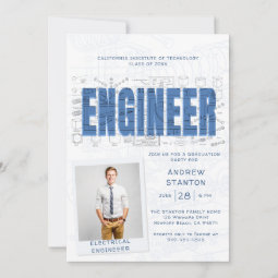 College Graduation Party Engineer Technology Blue Invitation | Zazzle