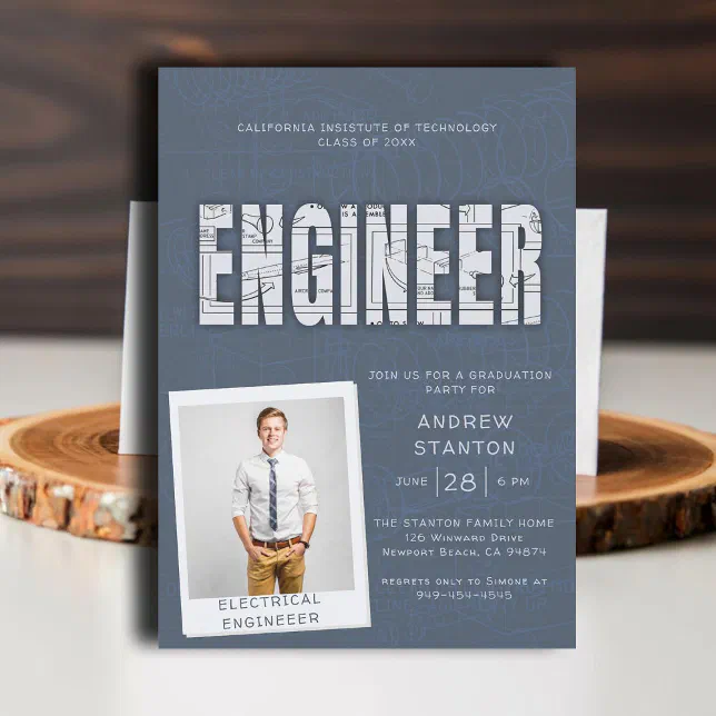 College Graduation Party Engineer Technology Gray Invitation | Zazzle