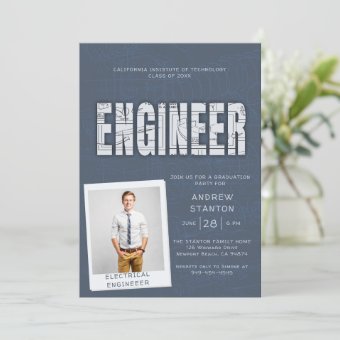 College Graduation Party Engineer Technology Gray Invitation | Zazzle