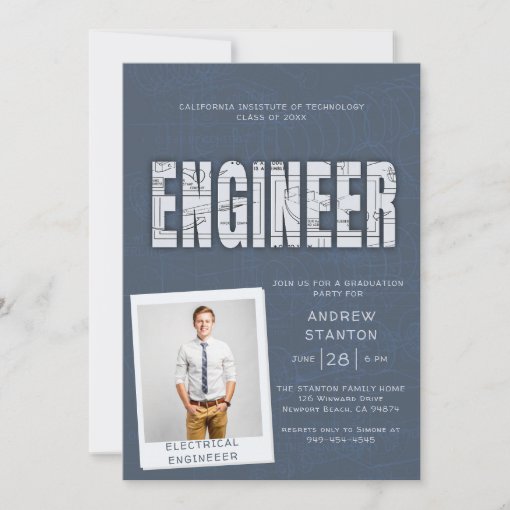 College Graduation Party Engineer Technology Gray Invitation | Zazzle