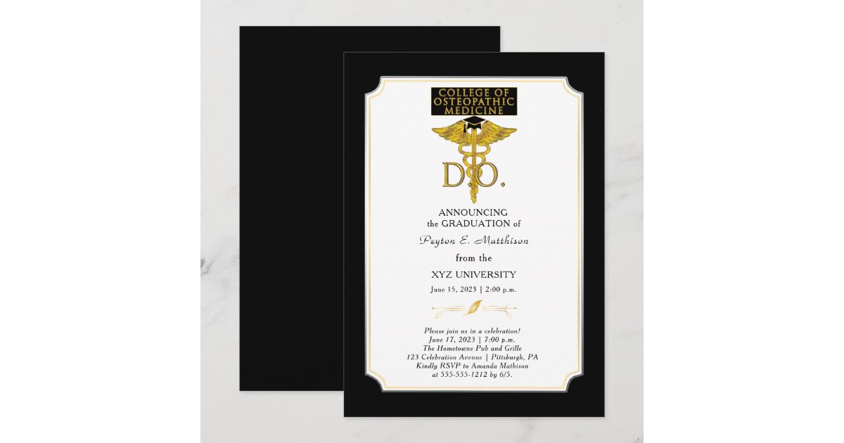 College of Osteopathic Medicine DO Physician Grad Invitation | Zazzle