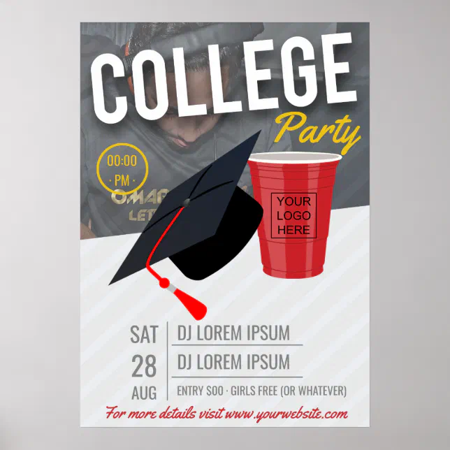 College Party announcement add logo and photo Poster | Zazzle