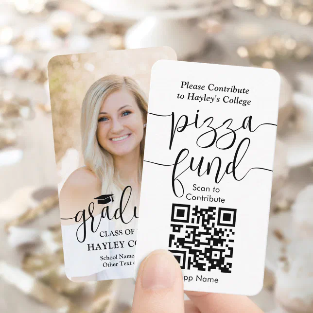 College Pizza Fund Graduation QR Code & Photo Enclosure Card | Zazzle