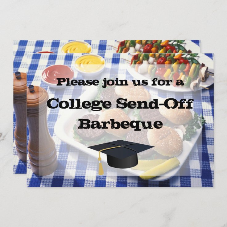 College Send-off BBQ Burgers on Table Personalized Invitation | Zazzle