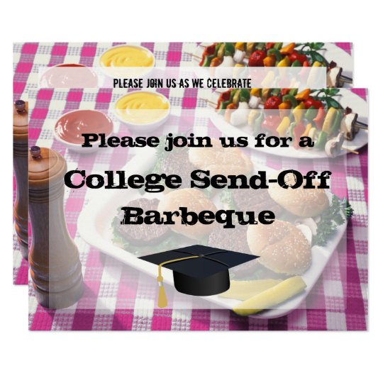 College Send-off Party BBQ Burgers Pink Tablecloth Card | Zazzle.com