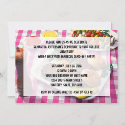 College Send-off Party BBQ Burgers Pink Tablecloth Invitation | Zazzle