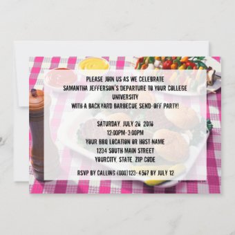 College Send-off Party BBQ Burgers Pink Tablecloth Invitation | Zazzle