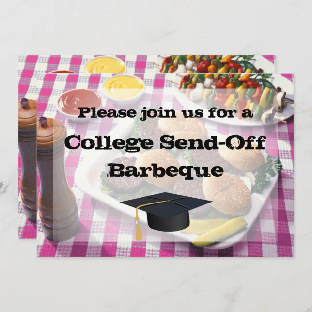 College Send-off Party BBQ Burgers Pink Tablecloth Invitation | Zazzle
