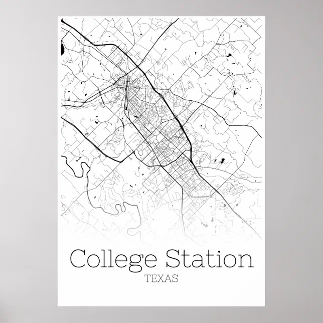College Station Map - Texas - City Map Poster | Zazzle
