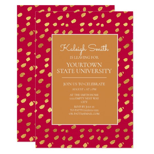 College Trunk Party Modern Gold and Red Invitation | Zazzle.com