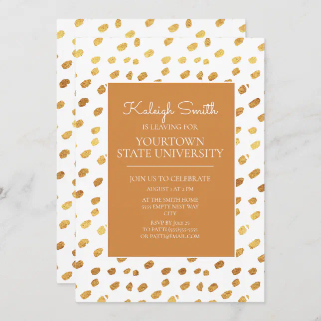 College Trunk Party Modern Gold and White Invitation | Zazzle