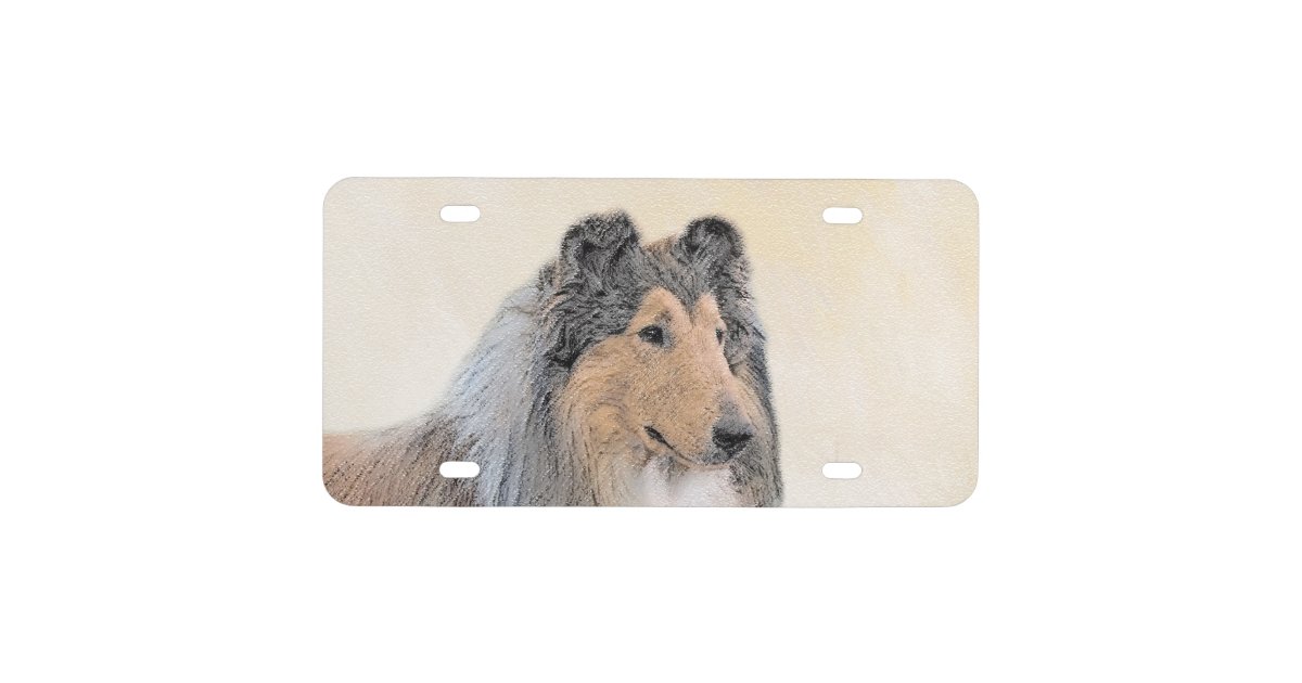 Collie (Rough) Painting - Cute Original Dog Art License Plate | Zazzle
