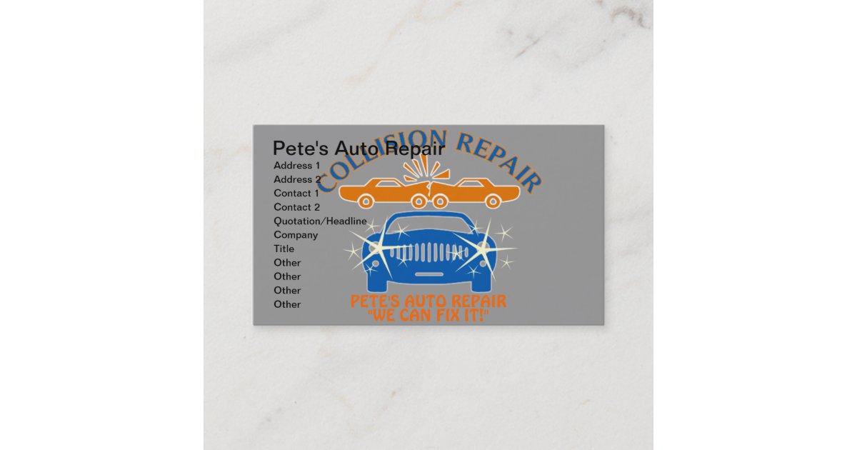 Collision Auto Repair Business Cards | Zazzle