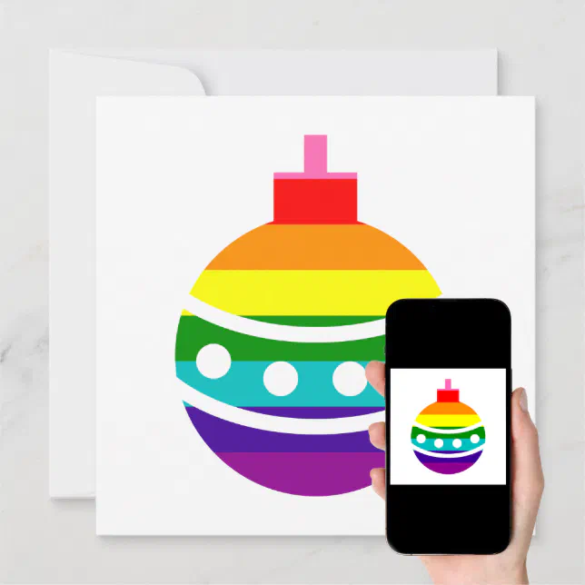 Coloful LGBTQ Pride Rainbow Flag Christmas Bauble Holiday Card | Zazzle