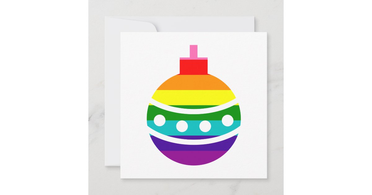 Coloful LGBTQ Pride Rainbow Flag Christmas Bauble Holiday Card | Zazzle