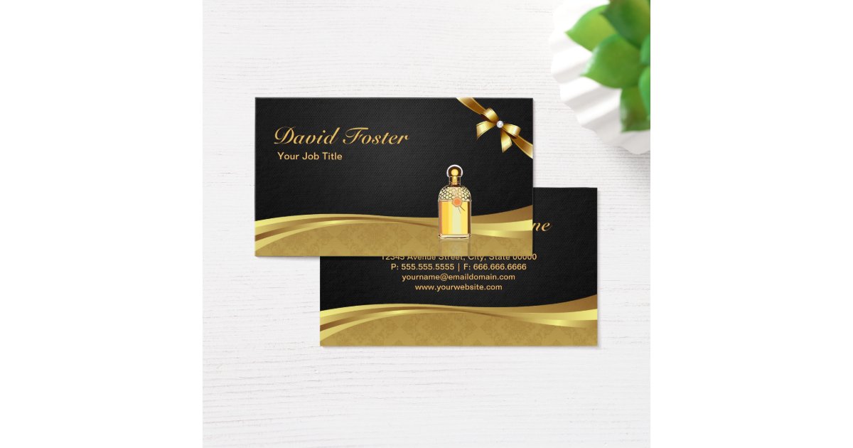 Cologne Perfume Bottle Elegant Black Gold Damask Business Card | Zazzle.com