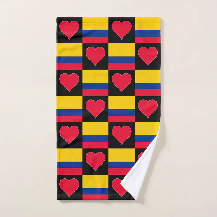 Colombia Flag and Heart Pattern Colombian Pride Hand Towel | Zazzle