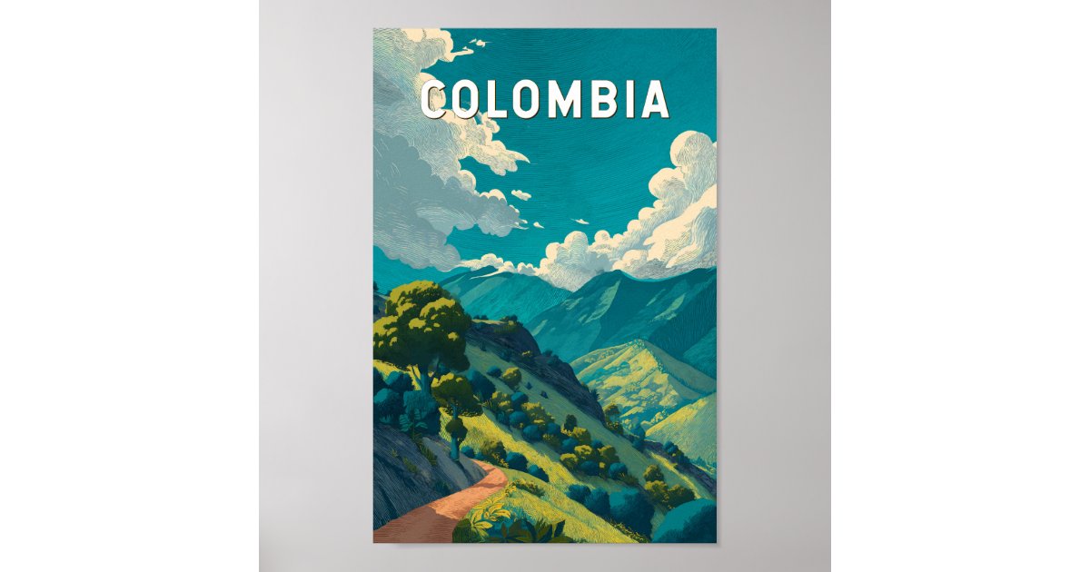 Colombia Illustration Travel Art Vintage Poster | Zazzle