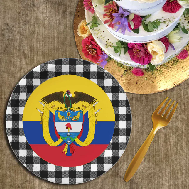 Colombia Plate, buffalo plaid & Colombian Flag Paper Plates | Zazzle