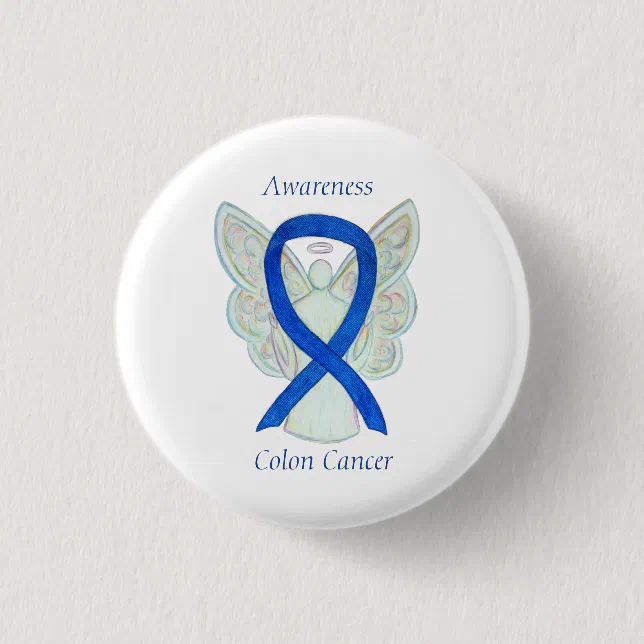 Colon Cancer Angel Blue Awareness Ribbon Art Pin | Zazzle