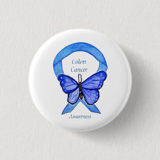 Colon Cancer Blue Awareness Ribbon Custom Art Pin | Zazzle.com