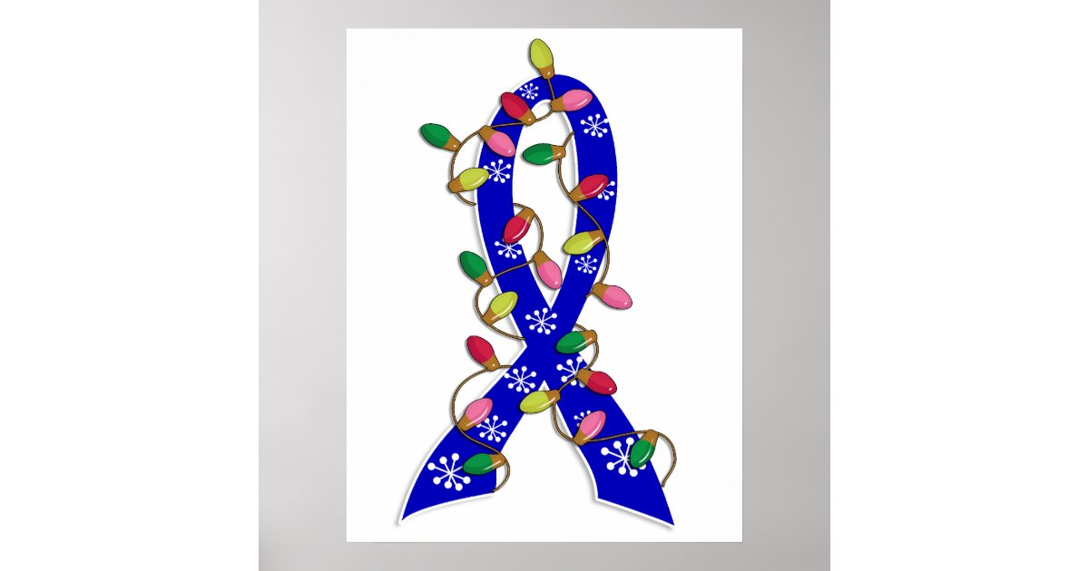 Colon Cancer Christmas Lights Ribbon Poster | Zazzle