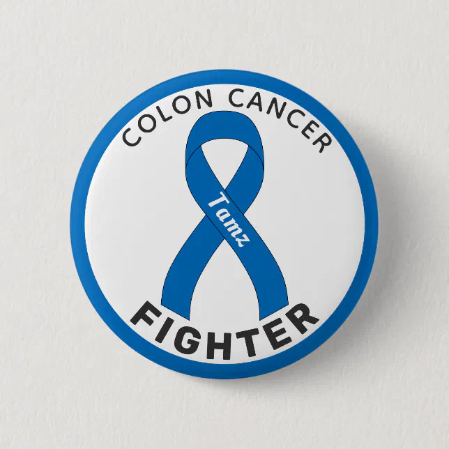 Colon Cancer Fighter Ribbon White Button | Zazzle