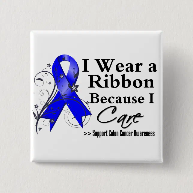 Colon Cancer Ribbon Because I Care Pinback Button | Zazzle