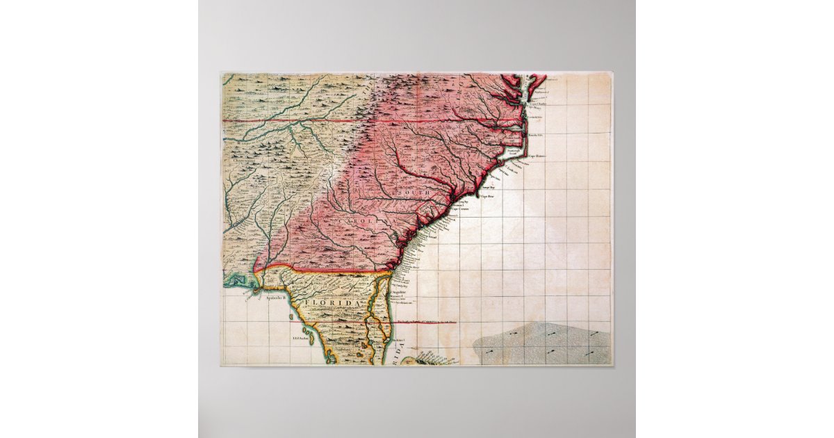 COLONIAL AMERICA MAP, 1733 POSTER | Zazzle