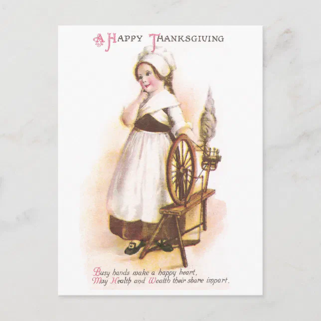 Colonial American Girl and her Spinning Wheel Postcard | Zazzle