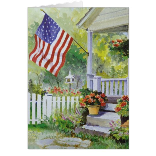 Colonial Country Home American Flag Front Porch | Zazzle.com