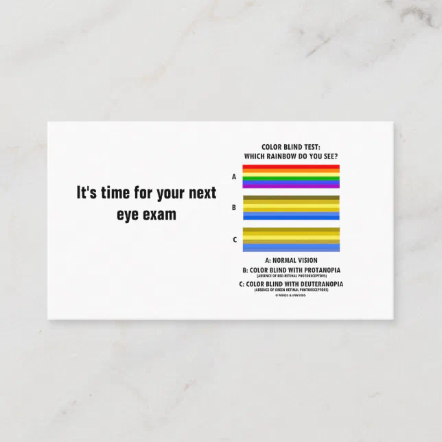 Color Blind Test: Which Rainbow Do You See? Vision Appointment Card ...