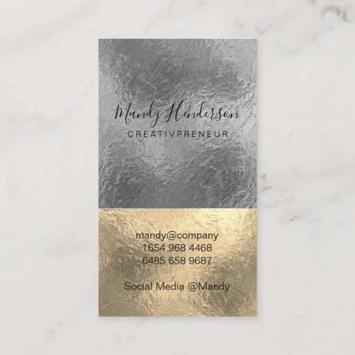 Color Block Gold Silver Foil Business Card | Zazzle
