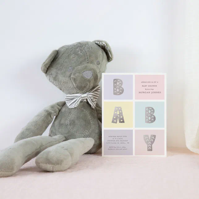 Color Block Pastel Silver Baby Shower Invitation | Zazzle