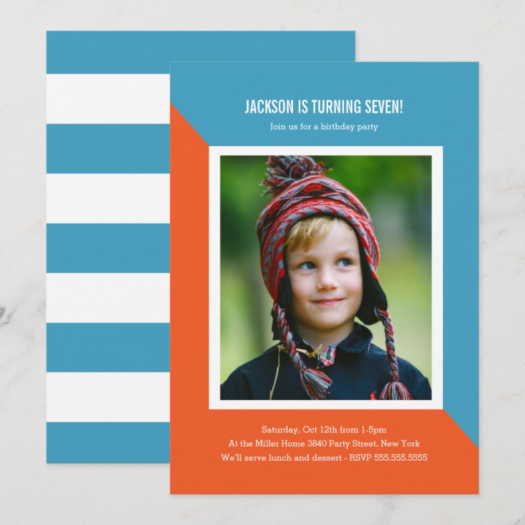 Color Block Photo Kids Birthday Invitation | Zazzle