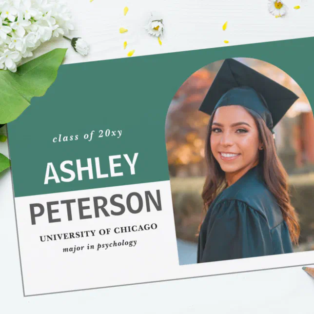 Color Block Teal Arch Photo Graduation Invitation | Zazzle