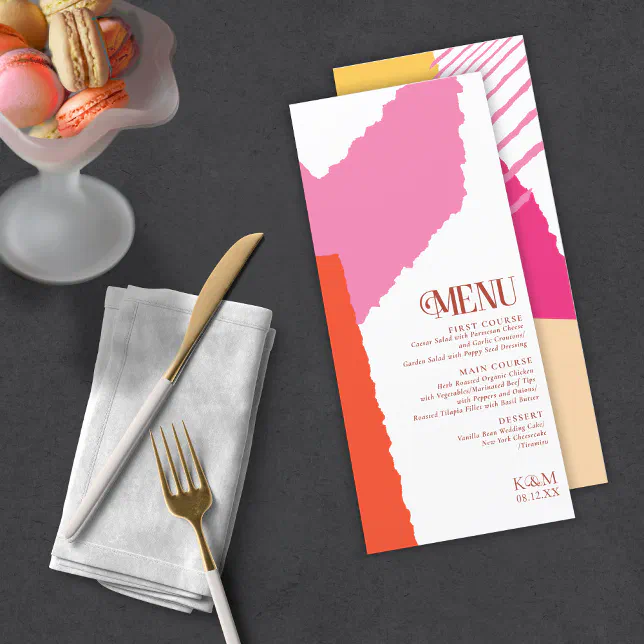 Color Block Wedding Menu Summer ID740 | Zazzle