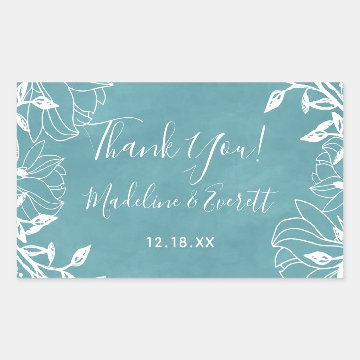 Color Editable Background Floral Wedding Thank You Rectangular Sticker ...