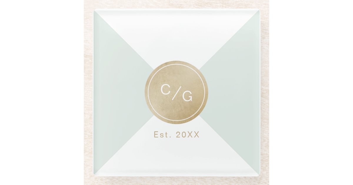 Color editable minimalist modern wedding monogram glass coaster | Zazzle