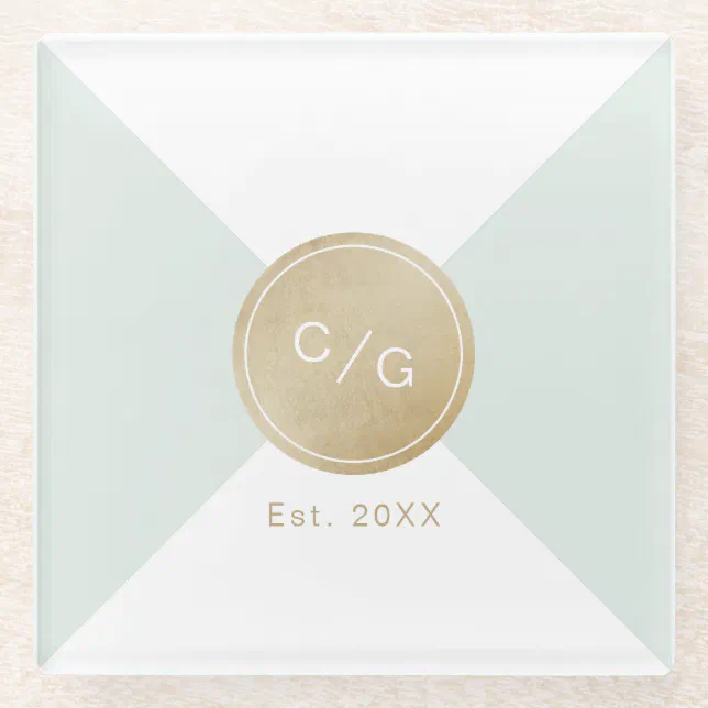Color editable minimalist modern wedding monogram glass coaster | Zazzle